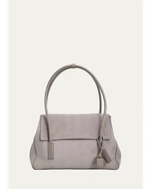 TOM FORD Eclipse Medium Suede & Leather Shoulder Bag - Cloudburst