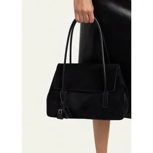 TOM FORD Eclipse Medium Suede & Leather Shoulder Bag - Cloudburst