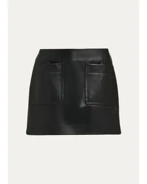 Bottega Veneta Patch Pocket Leather Mini Skirt - Black