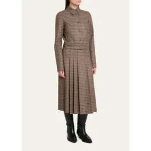 Gabriela Hearst Wesley Houndstooth Pleated Midi Skirt