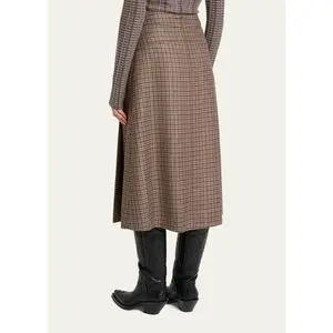Gabriela Hearst Wesley Houndstooth Pleated Midi Skirt