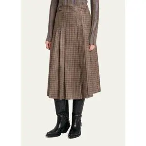 Gabriela Hearst Wesley Houndstooth Pleated Midi Skirt