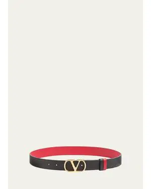 Valentino Garavani Reversible Vlogo Signature Belt In Glossy Calfskin 30mm - Black/red