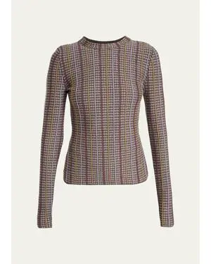 Gabriela Hearst Pons Cashmere-silk Striped Houndstooth Crewneck Sweater