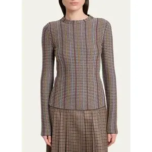 Gabriela Hearst Pons Cashmere-silk Striped Houndstooth Crewneck Sweater