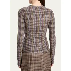 Gabriela Hearst Pons Cashmere-silk Striped Houndstooth Crewneck Sweater