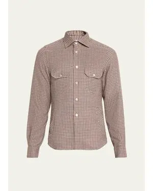 Kiton Cashmere, Silk And Linen Flap-pocket Overshirt - Rust Brown