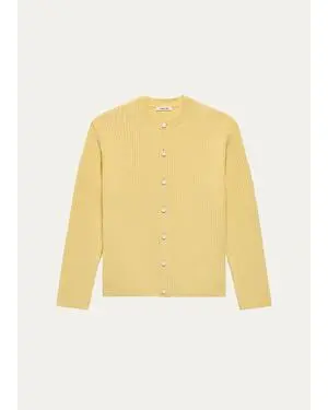 Helmut Lang Wool Ribbed Crewneck Cardigan - Sunlight