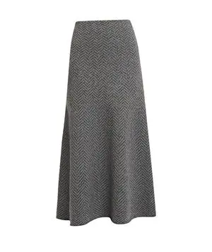 Gabriela Hearst Camden Cashmere Speckled Herringbone Maxi Skirt - Charcoal Multi