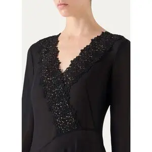 Akris Lace V-neck Silk Georgette Asymmetric Midi Dress