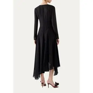 Akris Lace V-neck Silk Georgette Asymmetric Midi Dress