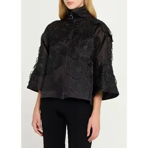 Akris Anemone Embroidered Silk Organza Zip Jacket