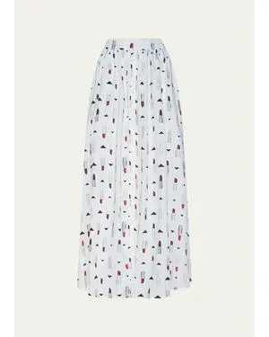 L'Agence Seina Lipstick-print Midi Skirt - Ivory Multi