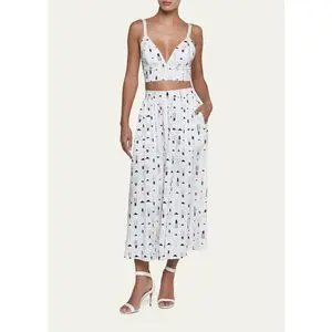 L'Agence Seina Lipstick-print Midi Skirt