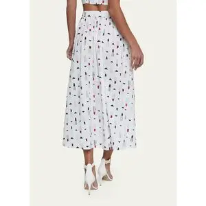 L'Agence Seina Lipstick-print Midi Skirt