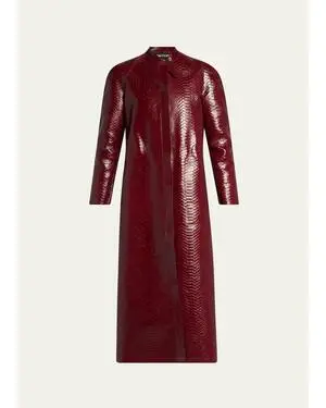 TOM FORD Snake-embossed Leather Long Coat - Ruby Red