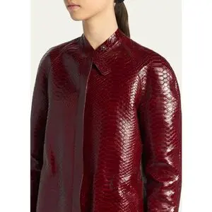 TOM FORD Snake-embossed Leather Long Coat - Ruby Red