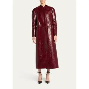 TOM FORD Snake-embossed Leather Long Coat - Ruby Red