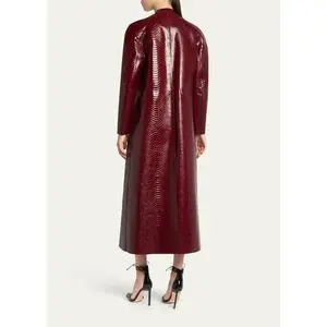 TOM FORD Snake-embossed Leather Long Coat - Ruby Red