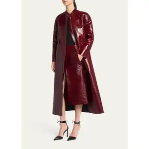 TOM FORD Snake-embossed Leather Long Coat - Ruby Red