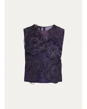 Akris Anemone Embroidered Silk Organza Sleeveless Blouse