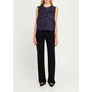 Akris Anemone Embroidered Silk Organza Sleeveless Blouse