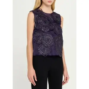 Akris Anemone Embroidered Silk Organza Sleeveless Blouse