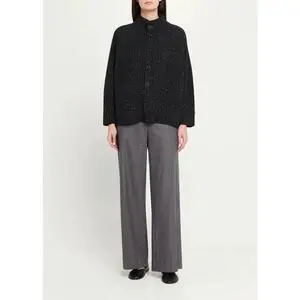 Eskandar 3/4 Width High Neck Cardigan Mid Length - Charcoal