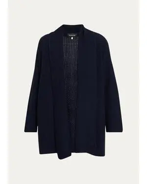 Eskandar A-line Scrunch Shawl Collar Cardigan Long Length - Navydark