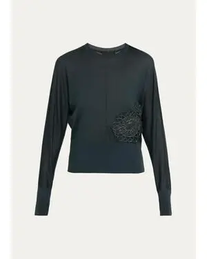 Akris 3d Woven Appliqué Cashmere-silk Dolman-sleeve Sweater - Verdone