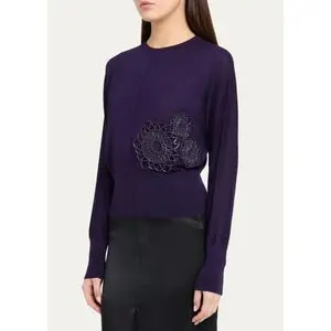 Akris 3d Woven Appliqué Cashmere-silk Dolman-sleeve Sweater - Viola