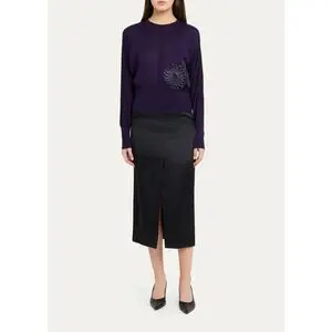 Akris Silk Satin Slit Midi Pencil Skirt
