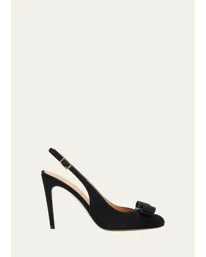 FERRAGAMO 95mm Vibily Bow Suede Slingback Pumps