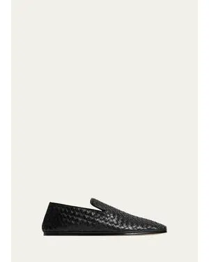 Bottega Veneta Palazzo Intrecciato Leather Square-toe Slippers