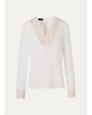 Akris Lace V-neck Long-sleeve Blouse