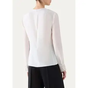 Akris Lace V-neck Long-sleeve Blouse