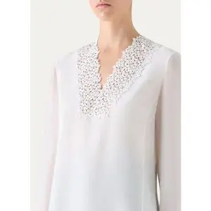 Akris Lace V-neck Long-sleeve Blouse