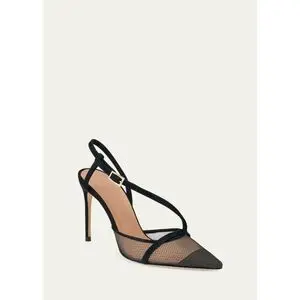 MALONE SOULIERS Valeria 90mm Suede & Mesh Slingback Pumps