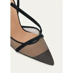 MALONE SOULIERS Valeria 90mm Suede & Mesh Slingback Pumps
