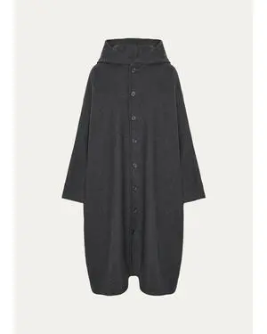 Eskandar Wool Cashmere Wide Hooded Buttoned Coat 3/4 Length