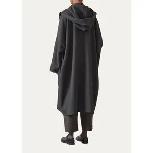 Eskandar Wool Cashmere Wide Hooded Buttoned Coat 3/4 Length