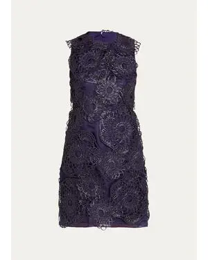 Akris Anemone Aetz Embroidered Organza Sleeveless Mini Dress
