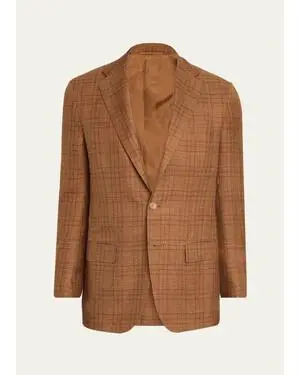 Kiton Cashmere Linen Plaid Sport Coat - Rust