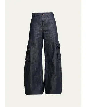 Gabriela Hearst Eos Cotton-linen Sculptural Flared Cargo Pants