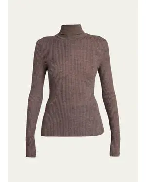 Gabriela Hearst Peppe Turtleneck Cashmere Rib Top - Walnut