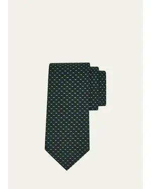 FERRAGAMO Woven Geometric Jacquard Silk Tie - Verde