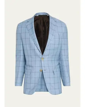Kiton Windowpane Check Cashmere Sport Coat - Light Blue
