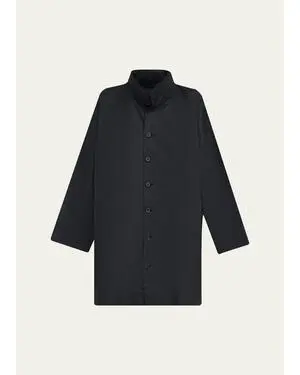 Eskandar Smaller Front Larger Back High Neck Raincoat With Button Away Hood Long Plus Length - Black