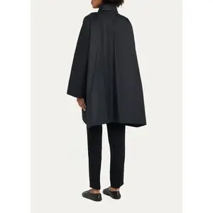 Eskandar Smaller Front Larger Back High Neck Raincoat With Button Away Hood Long Plus Length - Black