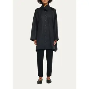 Eskandar Smaller Front Larger Back High Neck Raincoat With Button Away Hood Long Plus Length - Black